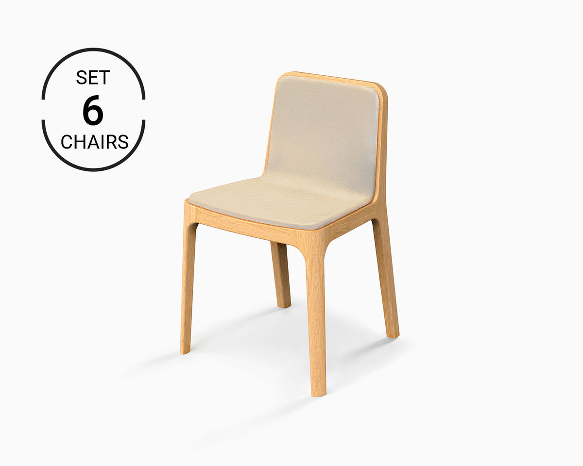 Minimalist Modern Chair in Oak Wood Leather CAST Collection - 6 Chairs